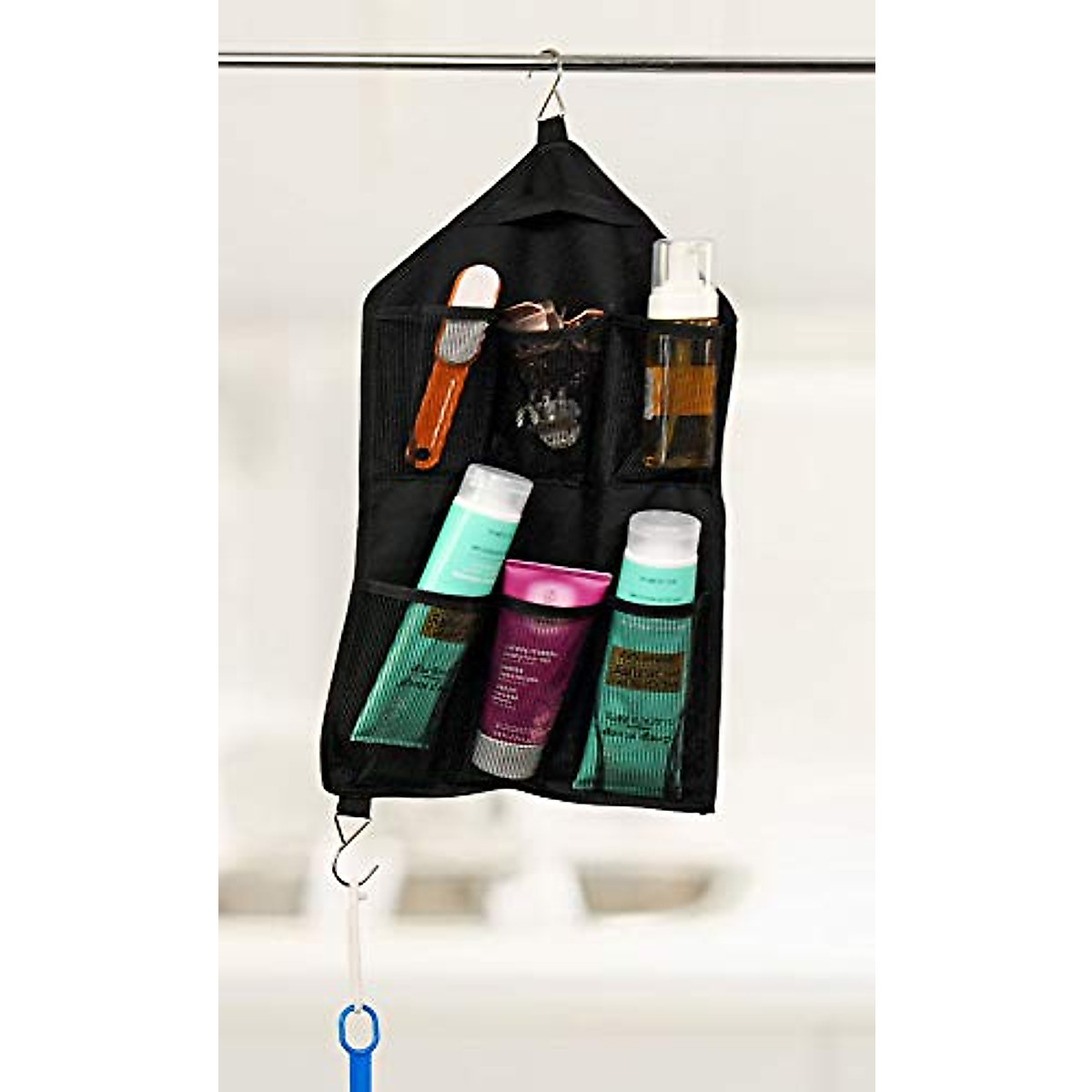 Home-X Hanging Mesh Pockets Organizer-Over the Door Hook-Shampoo Shower Organizer-Closet Caddy-6 Pockets House Organization and Storage-Black