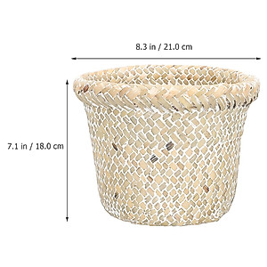 Wastebasket Trash Can Wicker Bathroom Bin Bedroom Supplies Baskets Garbage Basket Trash Can Rattan Storage Baskets Garbage Bin Seaweed Potted Plant White Office