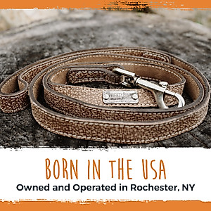 Mighty Paw Leather Dog Leash - Genuine Material - Premium Leash - Suitable for All Pet Sizes - Dog Show Lead Thin - Distressed Genuine Leather Leash - 5 ft Heavy Duty Dog Leash - (Light Brown)