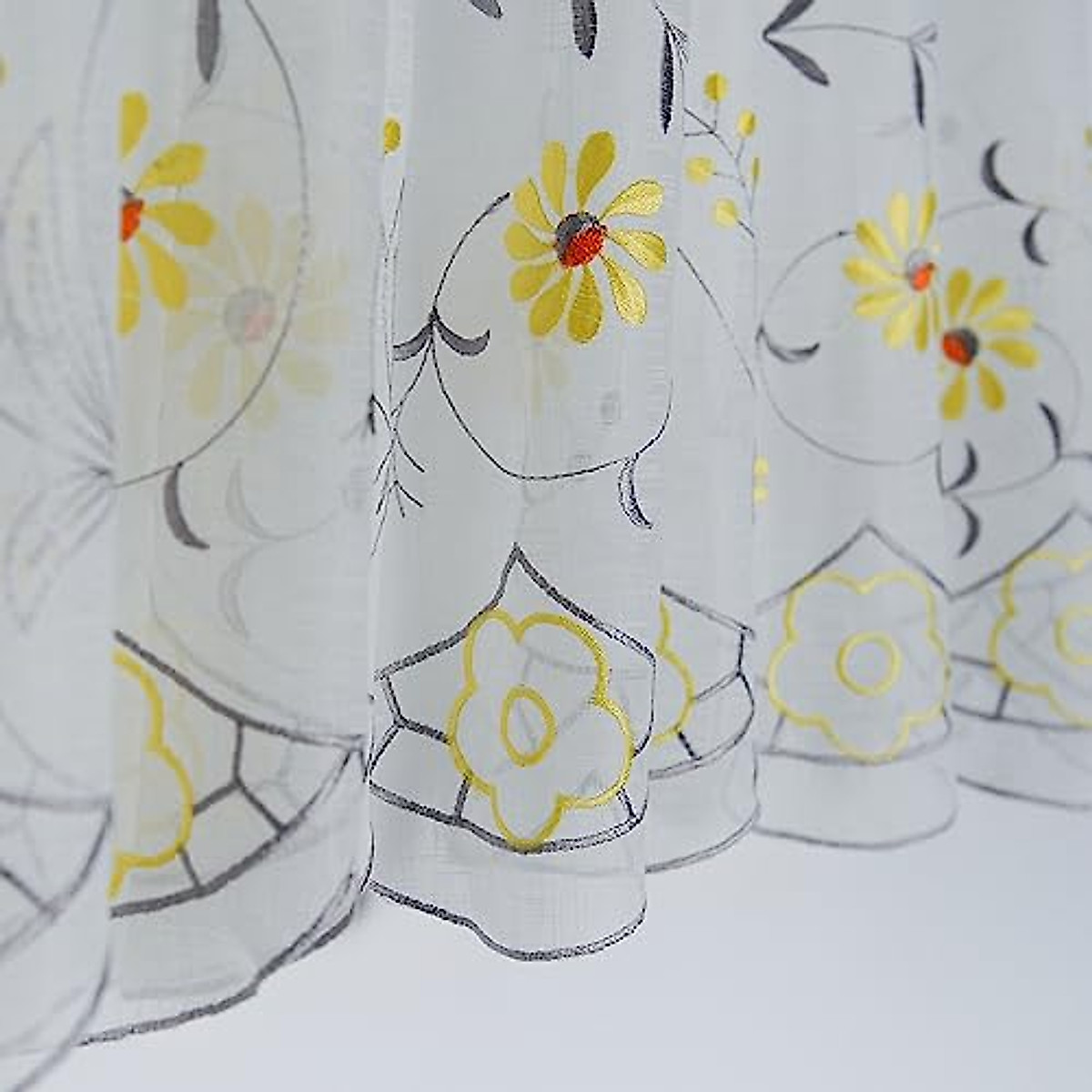 yurlisa Embroidery Pastoral Style Cafe Curtain Kitchen Curtain Floral Window Valance,18X60 inch, White 丨Yellow Leaves