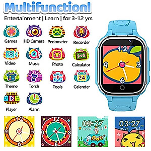 Smart Watch for Kids Age 3-12, 24 Puzzle Games Dual Camera HD Touch Screen Kids Watch, Smartwatch with Video&Music Player Pedometer Alarm Clock 12/24 hr Children Educational Toys for Boys Girls