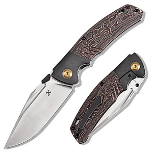 KANSEPT Hinterland Pocket Folding Knives for Men EDC Camping Folding Knife 3.58'' Satin CPM S35VN Blade Pocket Knife with Blackwash Titanium + Copper Carbon Fiber Inlay Handle Everyday Carry K1057A4