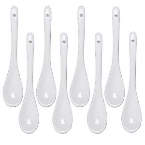 8Pcs Small Ceramic Spoons Tiny Salt Condiment Spoon Little Porcelain Teaspoons Tiny Coffee Mixing Spoon for Sugar Salt Condiment Spice Dessert Tea Coffee Kitchen Supplies, 4.92 inches, White