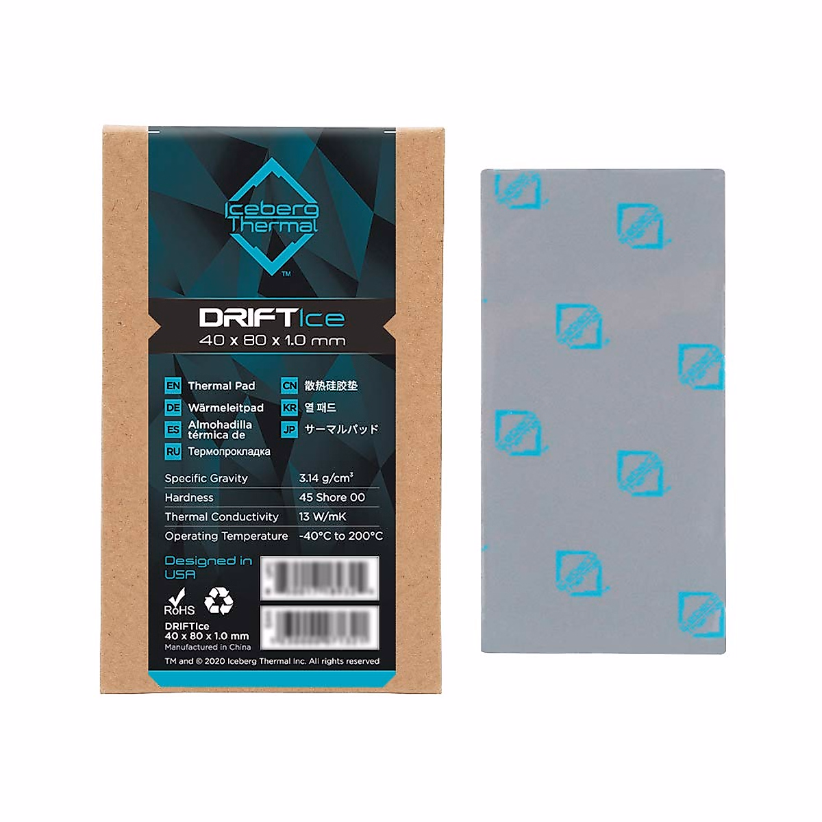 Iceberg Thermal DRIFTIce Thermal Pad 80mm x 40mm x 1.0mm (13 W/mK)