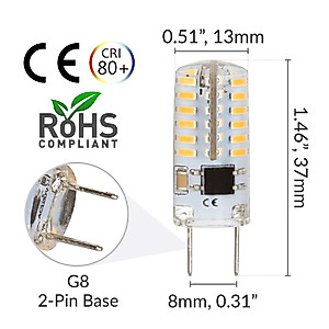 Simba Lighting G8 LED Dimmable Light Bulb (10 Pack) 1.5W T4 37mm 20W Halogen Replacement for Accent Lights, Under Cabinet Puck Light, Desk Lamps, Pendant Lights, 120V JCD Bi-Pin Base, Soft White 3000K