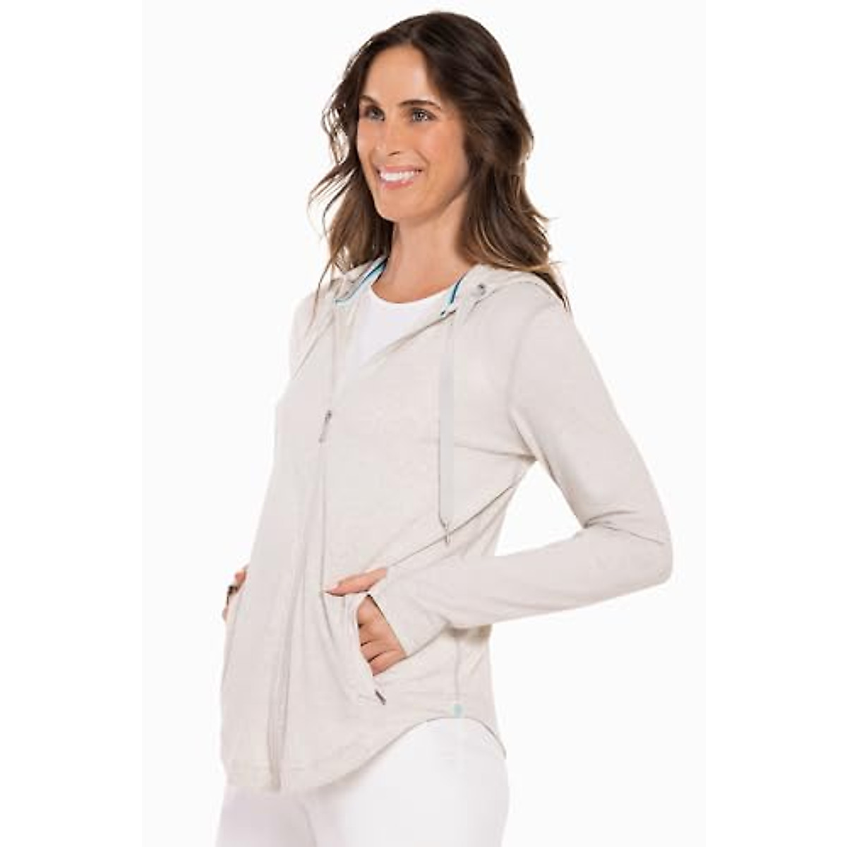 Coolibar UPF 50+ Women's LumaLeo Zip-Up Hoodie - Sun Protective (XX-Small- Light Grey Heather)