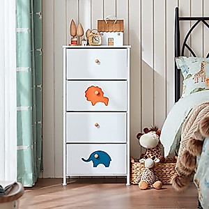 FRAPOW Kids Dresser with 4 Drawers, White Baby Child Boys Girls Storage Organizer Dresser with Wood Top Metal Frame for Living Room Bedroom Hallway