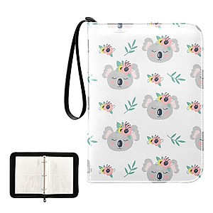 PYBUG Cute Koala Trading Card Binder with Nylon Strap 4-Pocket Waterproof PU Leather Card Collection Binder for 400 Cards Sturdy Card Holder Folders for Game Cards,Sports Cards