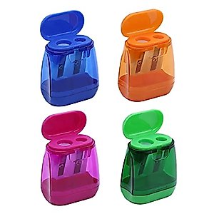 4PCS Manual Pencil Sharpener,Double Holes Colored Prism Pencil Sharpeners with lid for Kids,Suitable for School,Office,Home