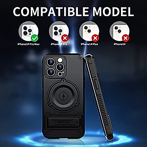 BIBERCAS for iPhone 14 Pro Max Case with MagSafe,3 Stand Way Kickstand, with Camera Protection,Magnetic Case,10FT Military Grade Cover Protection, 6.7 inch - Black