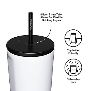 Corkcicle Cold Cup Insulated Tumbler with Lid and Straw, Gloss White, 24 oz – Reusable Water Bottle Keeps Beverages Cold for 12hrs, Hot 5hrs – Cupholder Friendly Tumbler, Lid for Flexible Sipping