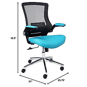 Office Star Ventilated Black Screen Back Faux Leather Manager's Office Chair with Padded Color Flip Arms with Angled Chrome Base, Blue