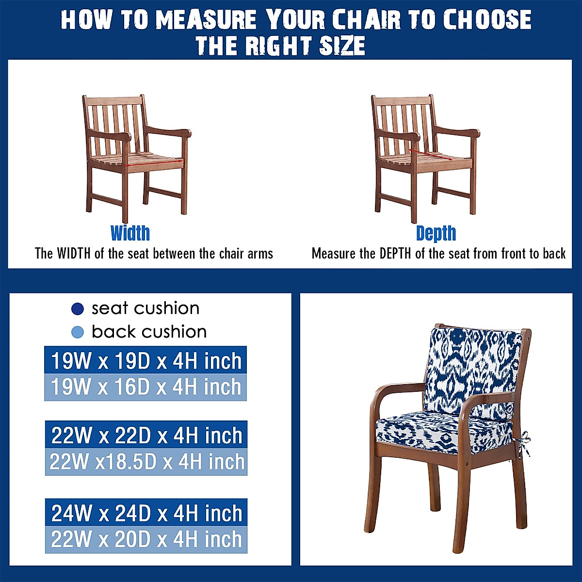 PRIMEPATIO 19x19 Outdoor Cushions Patio Furniture Cushion Set, Deep Seat Patio Chair Cushion & Foam Back Cushion, Outside Couch Sofa Replacement Cushions, Waterproof Outdoor Seat Cushions (Navy)