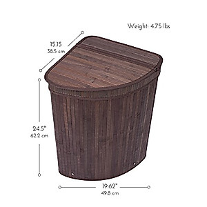 BIRDROCK HOME Corner Laundry Hamper with Lid and Cloth Liner - Bamboo - Espresso - Easily Transport Laundry Basket - Collapsible Hamper - String Handle