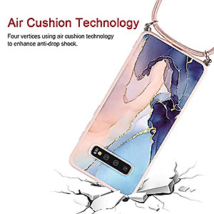 Pnakqil Compatible with Samsung Galaxy S10 Plus Case 6.4 inch, Crossbody Adjustable Necklace Lanyard with Fashion Pattern Design Soft Pink TPU Shockproof Protective Case for Samsung S10 Plus, Marble