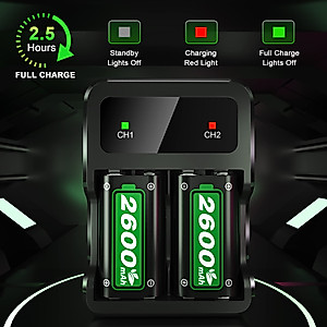 Rechargeable Battery Packs for Xbox Series X|S/Xbox One, Ponkor 4x2600mAh Batteries with High-Speed Charging Station for Xbox One S/Xbox One X/Xbox One Elite Controller