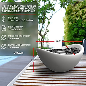 Vizayo Tabletop Fire Pit for Patio - 11 x 5.3 inch Indoor Outdoor Table Top Firepit Bowl - Use Gel Fuel Cans, Bioethanol or Isopropyl Alcohol - Tabletop Fireplace for Balcony, Patio Decor - White