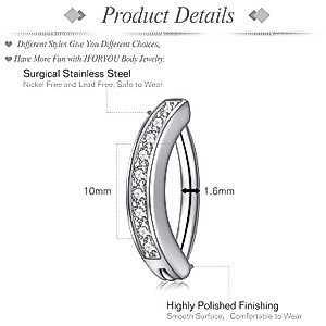 JFORYOU Silver Clicker Belly Button Rings Surgical Steel 14G Belly Navel Rings Triple CZ Top Design