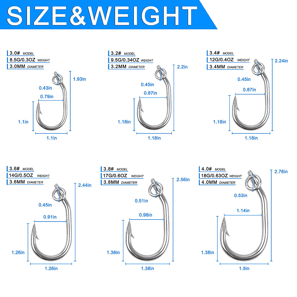 Tuna Fishing Hooks Ringed Live Bait Fishing Hook 10pcs Saltwater Big Game Hook for Tuna Circle hooks Stainless Steel Fishing Hook with Action Ring Catfish Hooks Giant Hook Shark Swordfish Tuna Catfish