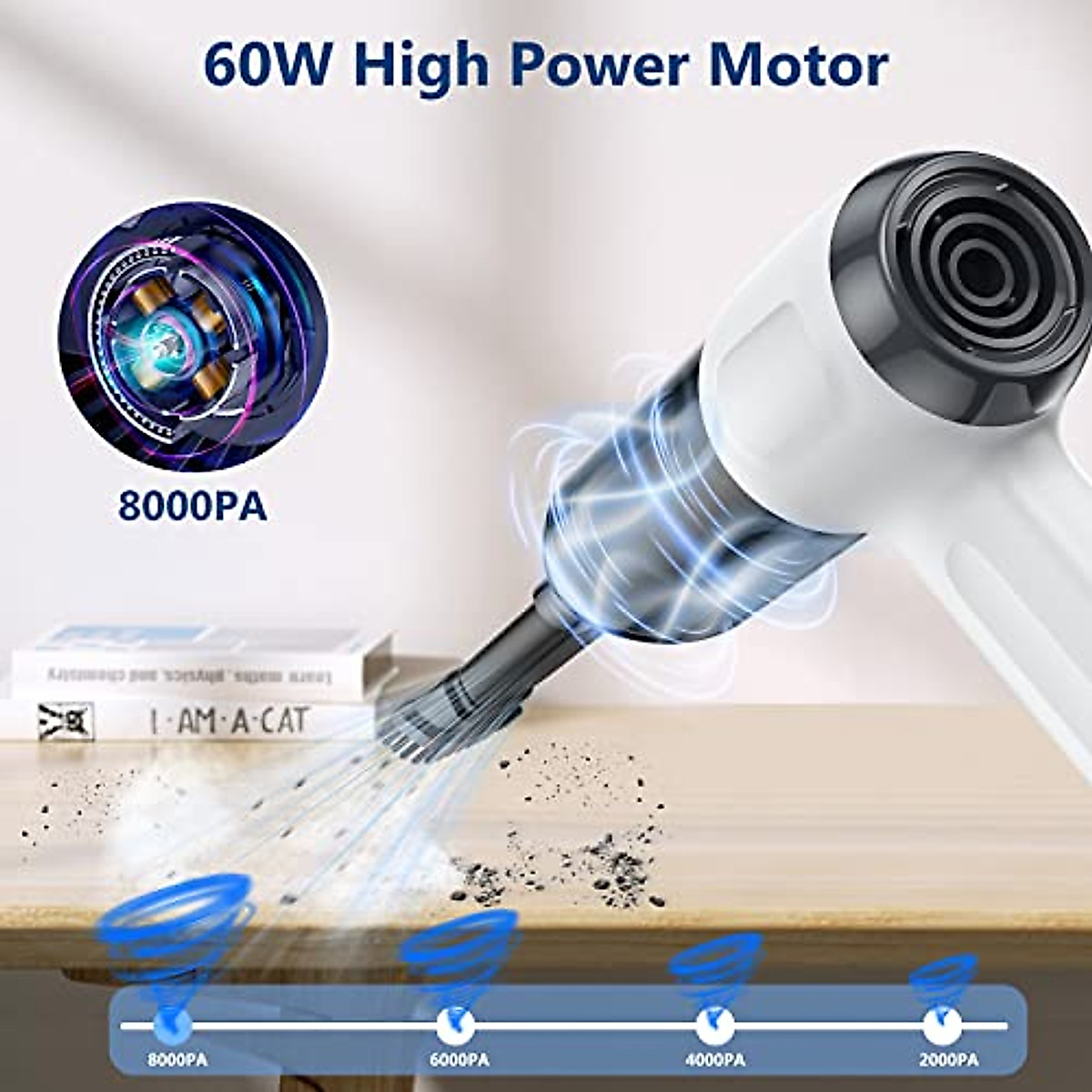 Fanisic Mini Vacuum, Wireless Handheld Car Vacuum Cleaner Rechargeable, 8000PA Strong Suction, 3 in1 Dust Buster & Air Blower & Hand Pump, Dry Use for Car, Keyboard, Inflate/Deflate Swim Ring