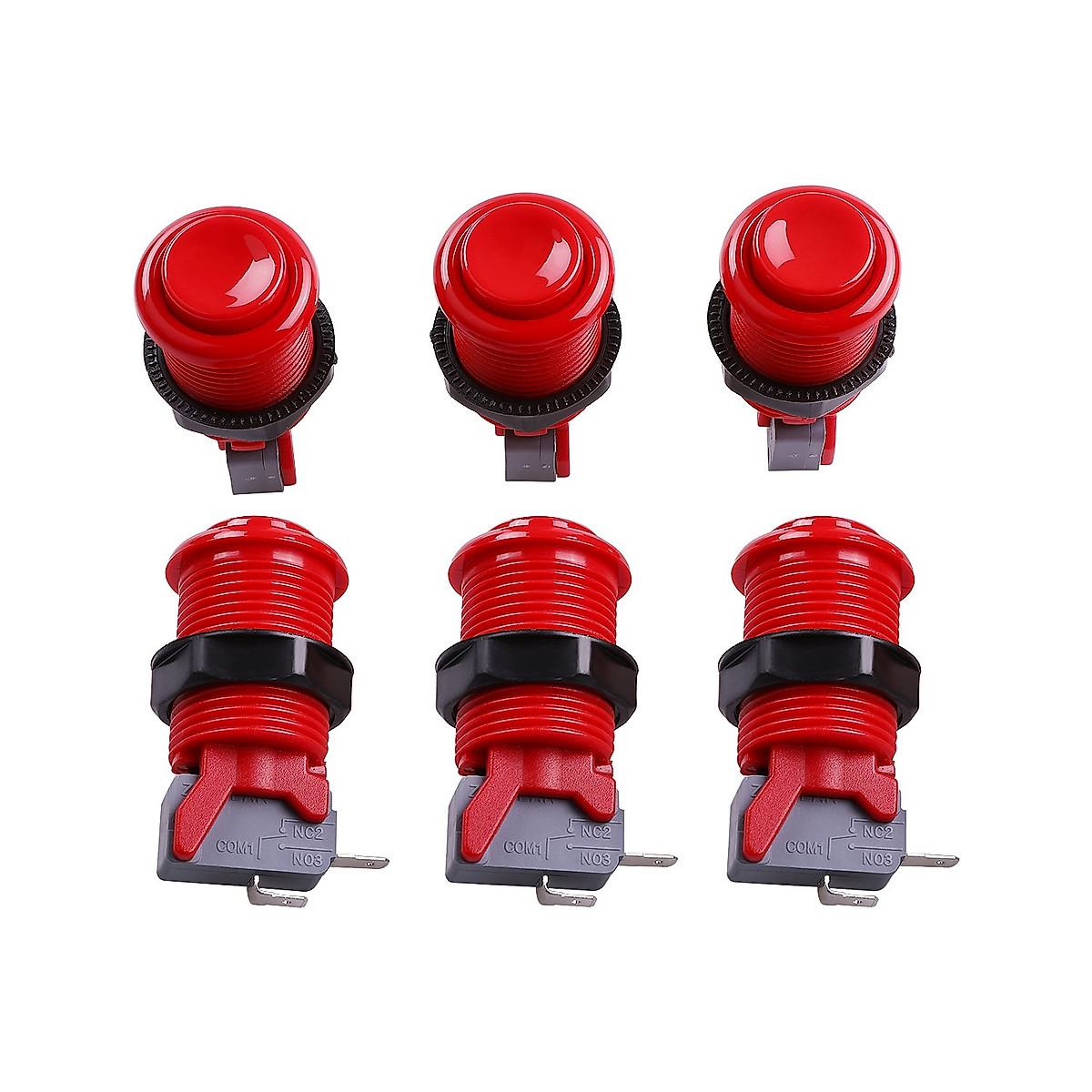 Easyget 6 Pcs/Set HAPP Type Standard Arcade Push Button with Microswitch for Mame/Jamma/Arcade Video Games - 30MM Arcade Buttons (Red)