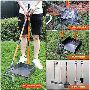 ROIUBPO Pooper Scooper, Detachable Long Handle Large Dog Poop Scooper with Metal Rake, Tray & Spade, Durable Easy Pick Up Pooper Scooper for Large Medium Small Dogs, Great for Lawn, Grass, Gravel