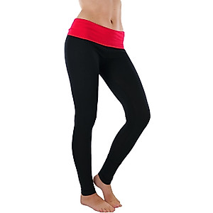 ToBeInStyle Women's Heather Side Striped Active Pants - Fold Over - Red - Small