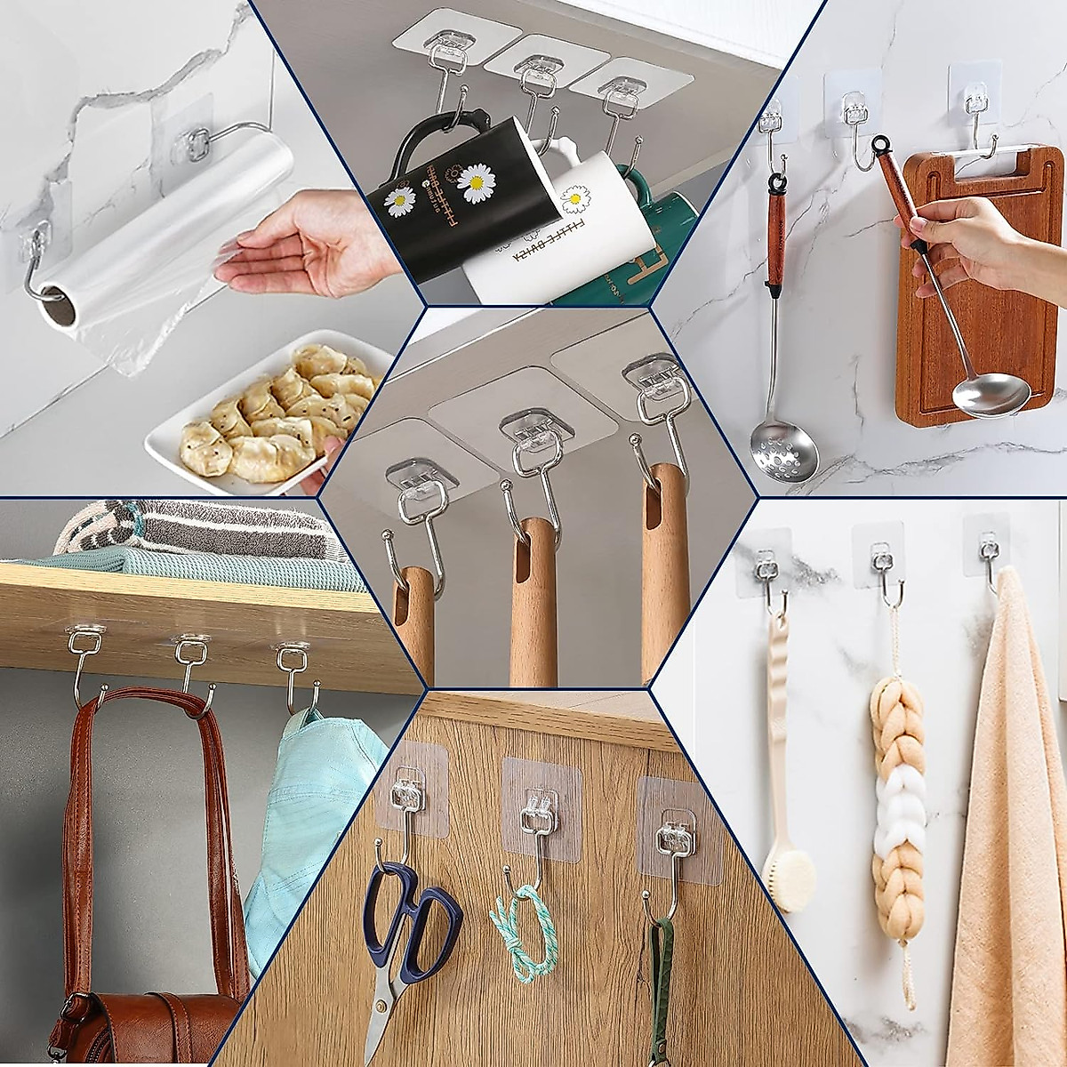 Stainless Steel Large Wall Hooks (Pack of 10) - Heavy Duty, Rustproof, Waterproof, Oilproof - Self-Adhesive Hooks for Robes, Towels, and Keys -for Kitchen, Bathroom, Office, and Outdoors