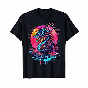 Cyberpunk Dragon Shirt, Retro Futuristic Outrun Synthwave T-Shirt