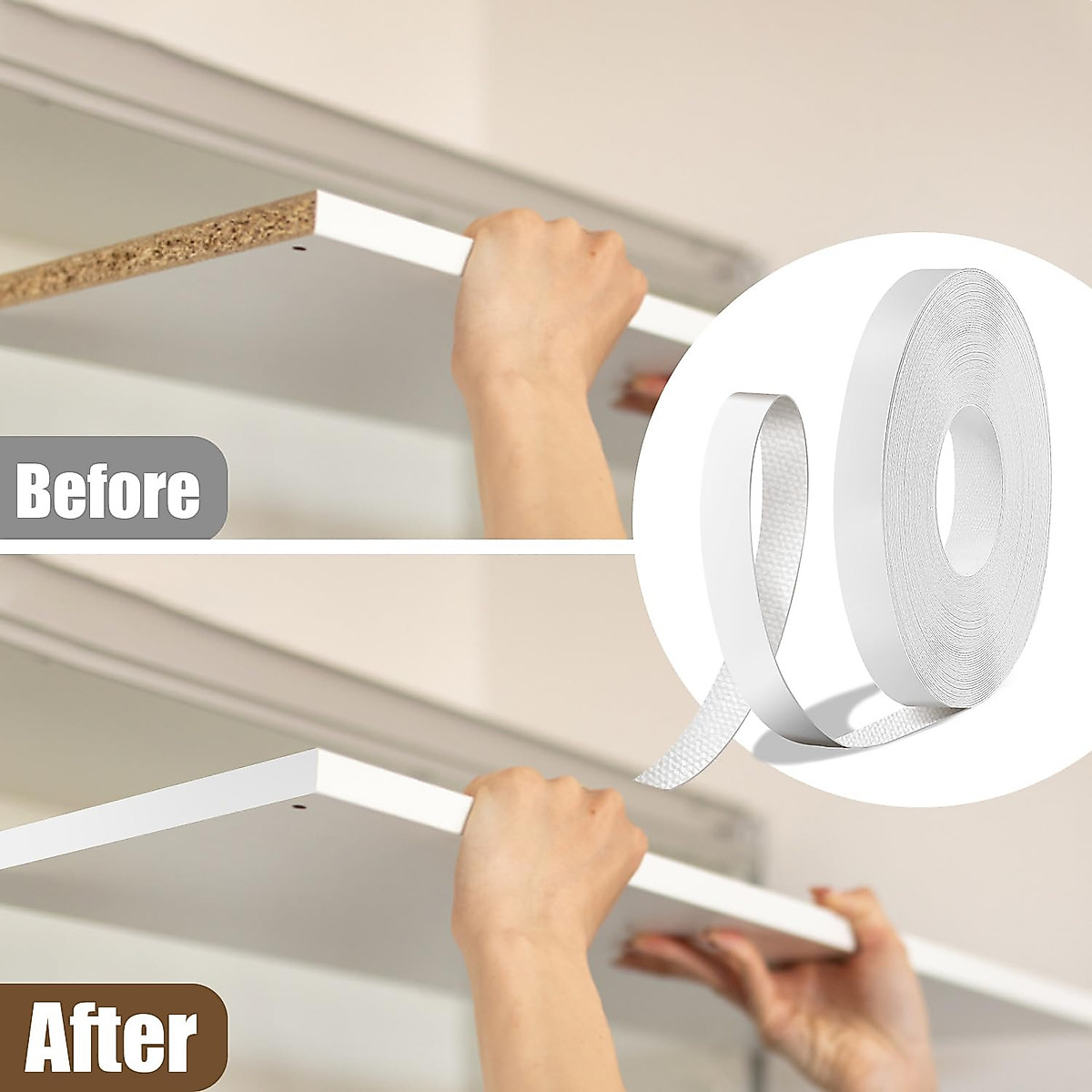 GZDUCK Melamine Edge Banding, 3/4 inch x 25ft White Edge Banding with Hot Melt Adhesive Pre-glued Cabinet Edge Banding Flexible White Veneer Edging for Plywood Furniture Table