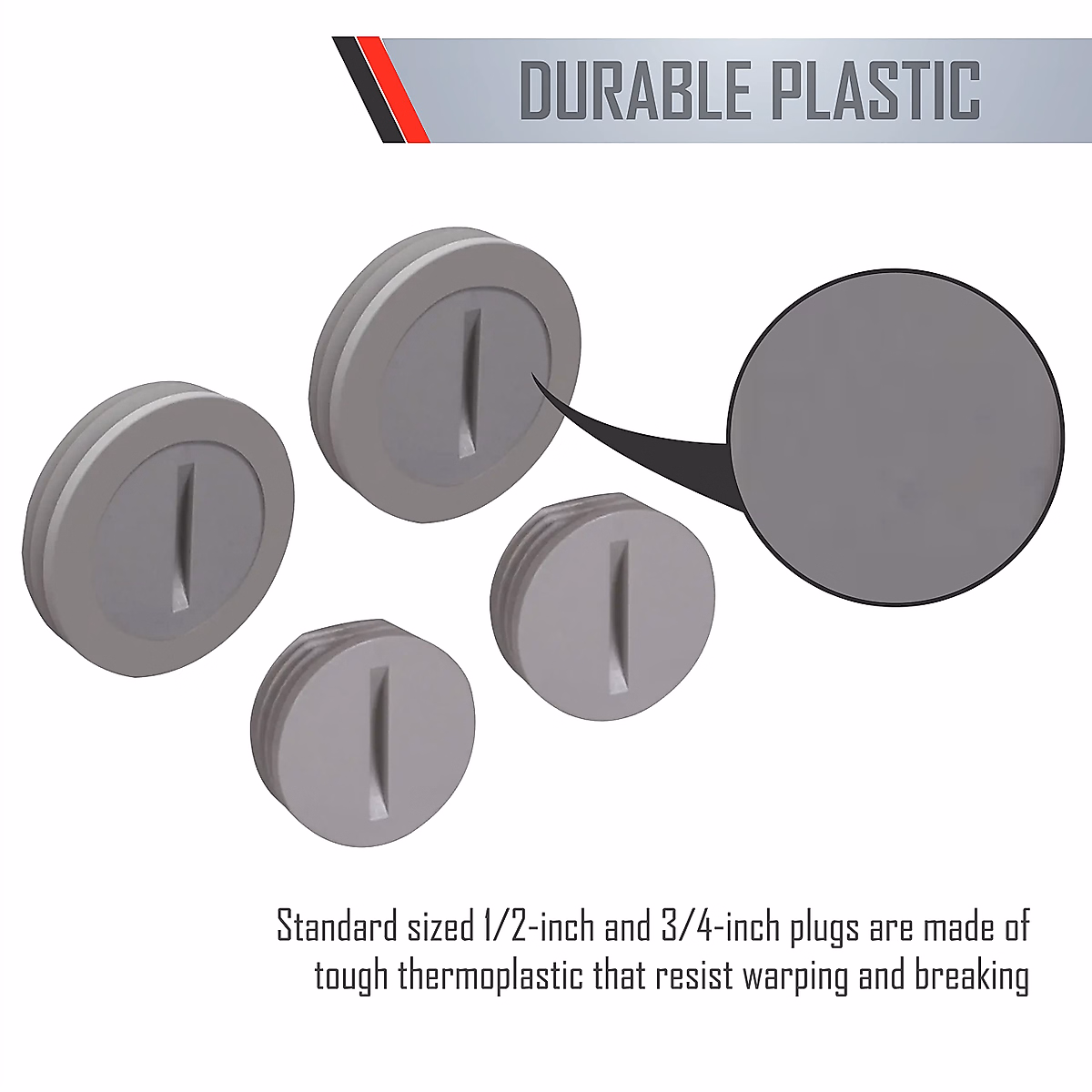 BELL PCP47550GY Weatherproof Nonmetallic Closure Plug Assortment 1/2 in and Two 3/4 in, 4-Pack, Gray