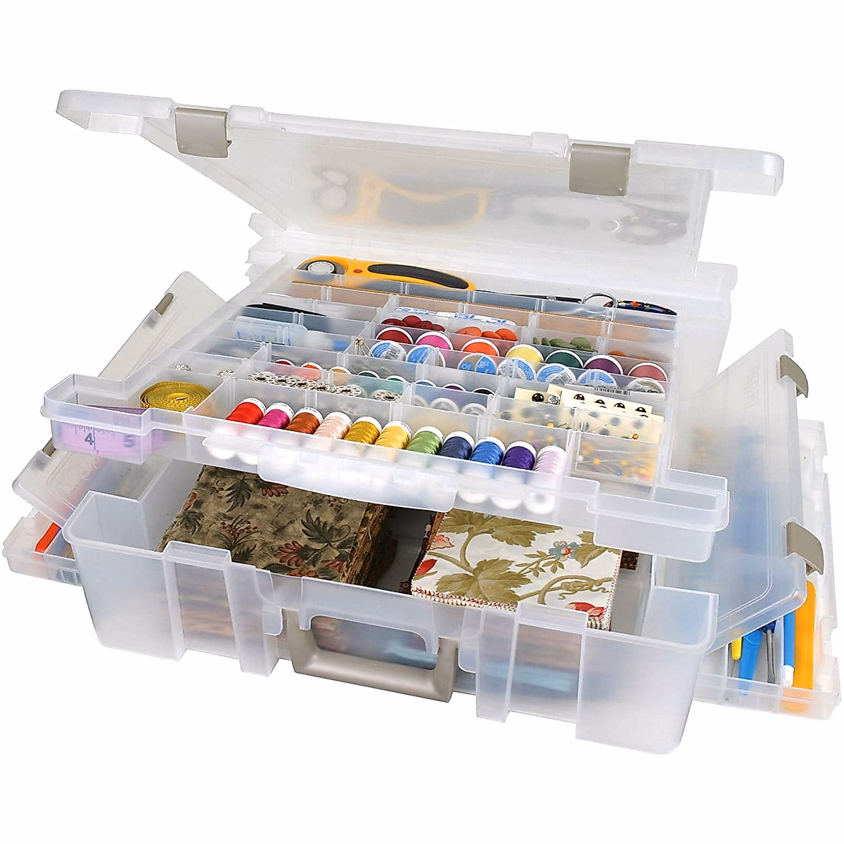ArtBin 6981AB Super Satchel Deluxe Divided Base, Large Portable Art & Craft Organizer with Drawers, [1] Plastic Storage Case, Clear