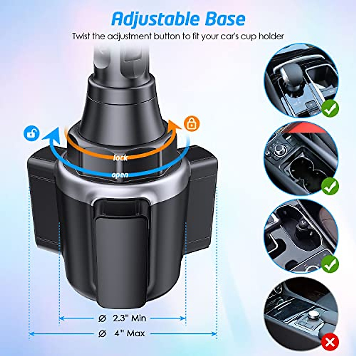 WixGear Cup Tablets Holder for Car, Car Cup Holder Tablet and Phone Mount Adjustable Automobile Cup Holder Smart Phone Cradle Car Mount (New & Sturdy Design)