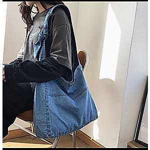 Women Denim Tote Bag Denim Shoulder Bag Hobo Crossbody Handbag Casual School Work Beach Bag(A13)