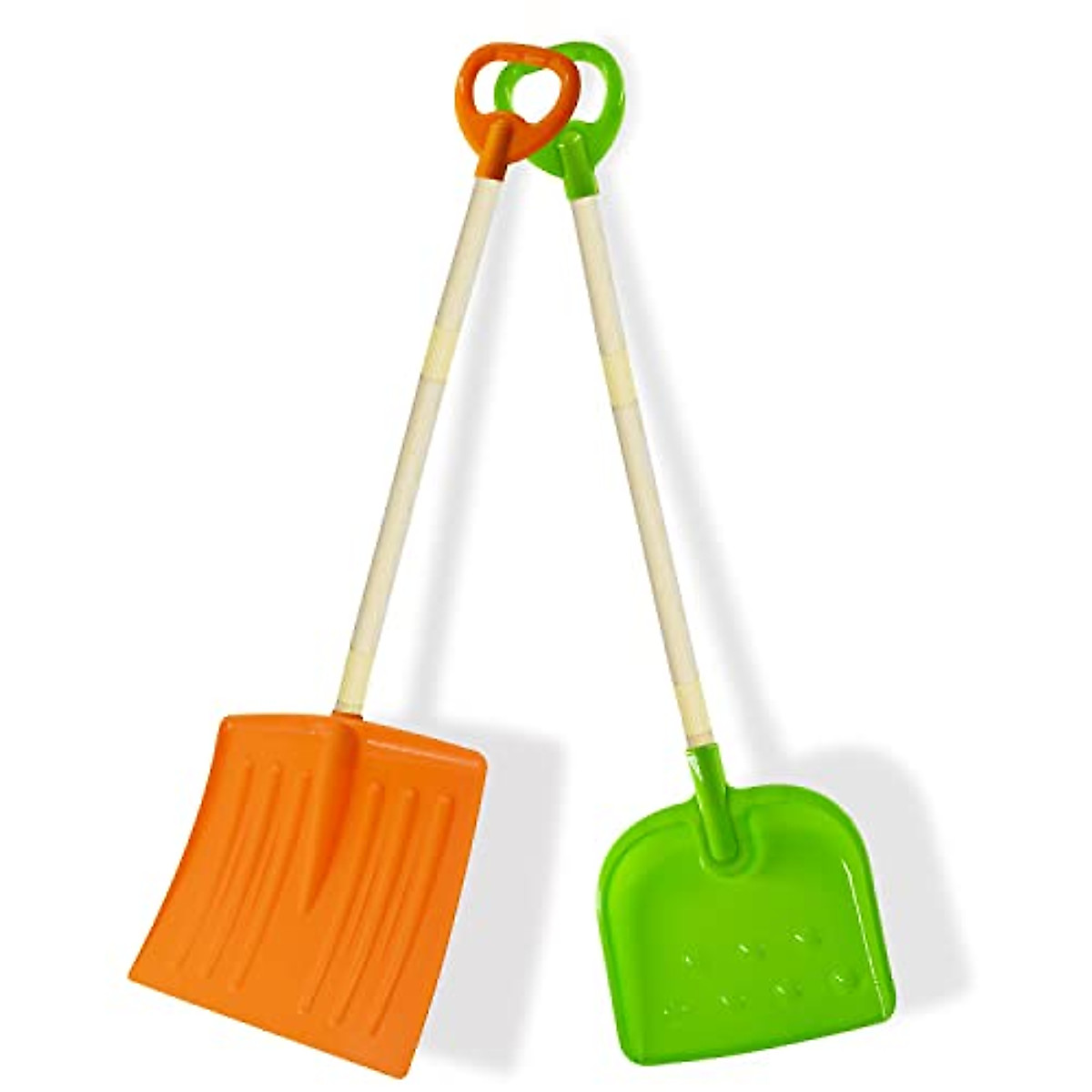POMIKU Kids Snow Shovels, 2PCS 35" Long Plastic Snow Shovels for Boys and Girls, Wooden Handle, Tool for Age 5 Year Old and Up