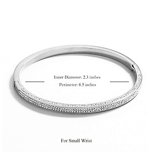 JewelryLand Rose Gold/Gold/Silver Titanium Stainless Steel Pave Cubic Zironia Simulate Diamond Stackable Oval Hinged Bangle Bracelet 6.5"-7" (6.5" Silver)