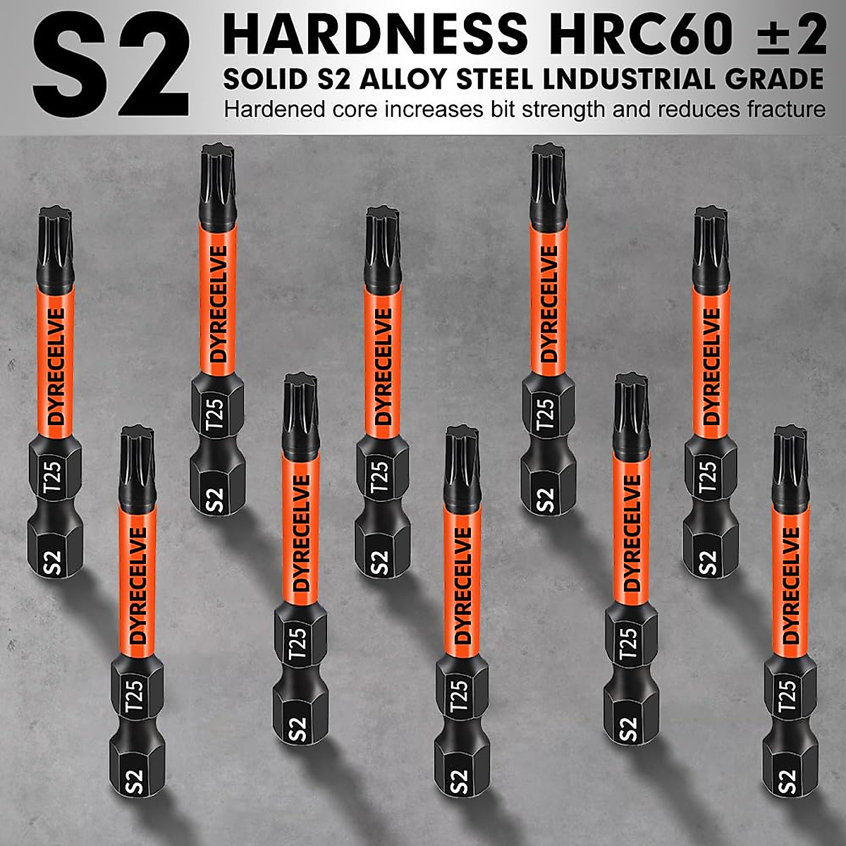 10-Pack T25 Torx Bits for Impact Driver- Torx Bit Set 2'' Long, Profession Star Bits Set, Magnetic T-25 Torx Bit, S2 Alloy Steel Torque Bits, T Bit Set 1/4'' Hex-Shank, Star Drill Bit Set, T25 Bit