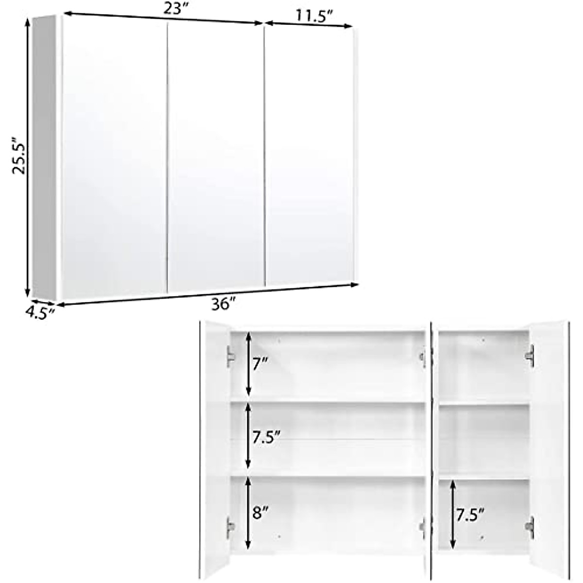 LUARANE Bathroom Medicine Cabinet, Wall Mounted Cabinet with Triple Mirror Door, Storage Organizer Cabinet with Adjustable Shelf, Mirror Cabinet for Bathroom Room Living Room, White