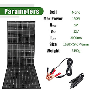 150W Foldable Solar Panel, Portable Solar Panel, Foldable Solar Suitcase Monocrystalline Solar Panels, Foldable Solar Charger IP65 Waterproof