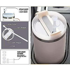 2 Pcs Stanley Lid Replacement 40 oz, H2.0 Stanley Spill Leak Stopper, 6Pcs Straw Cover for Stanley 40 Oz, Long Reusable Stanley Straw Accessories (PINK DUSK A)