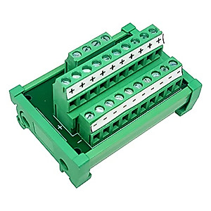 Jienk Screw Terminal Block Power Distribution Module, 25A DIN Rail Mounting Terminal Block Distribution Breakout Board for PLC Servo Power Amplifier (2 in 10 Out)