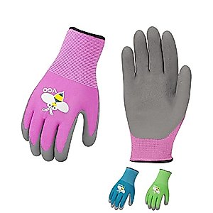Vgo... 3-Pairs Age 3-5 Kids Gardening Gloves, Children Yard Work Gloves, Soft Safety Rubber Gloves (XXXS, KID-RB6013)
