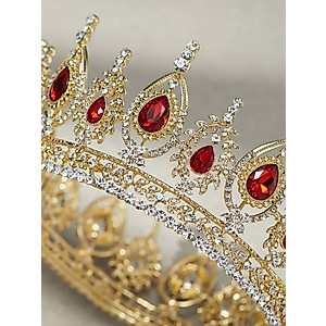 SWEETV Royal Queen Crown, Wedding Tiara for Bride, Rhinestone Tiaras and Crowns for Women, Costume Headpiece for Birthday Cosplay Party Celebration,Red, Bailey