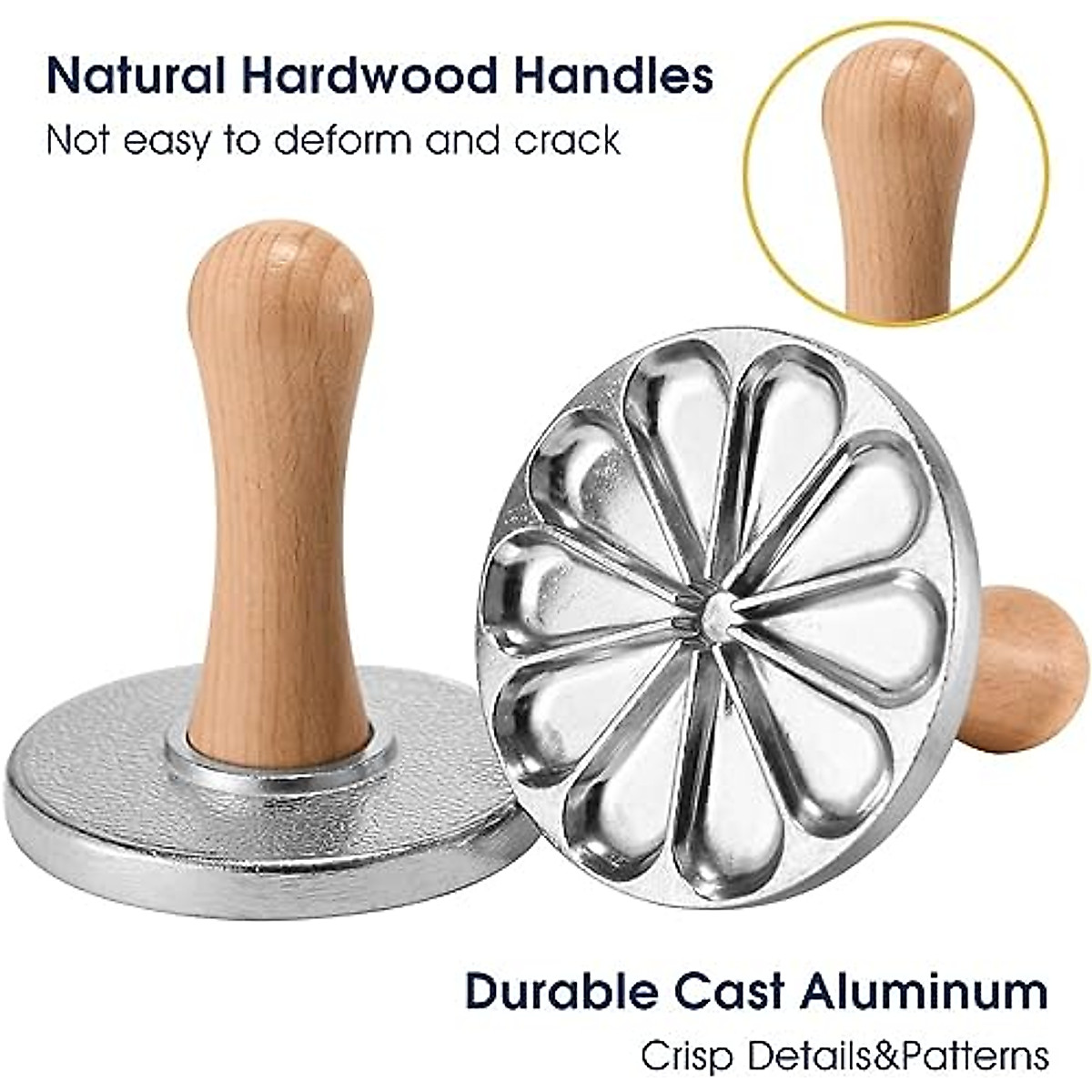 OPPEIN Cookie Stamps Set of 3, Metal Cookie Press Cutter Mold with Wooden Handle, Cookie Decorating Supplies for DIY Baking, Cake, Pastry, Gift Package