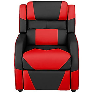 Amazon Basics Kids/Youth Gaming Recliner with Headrest and Back Pillow, Ages 3+, Black/Red