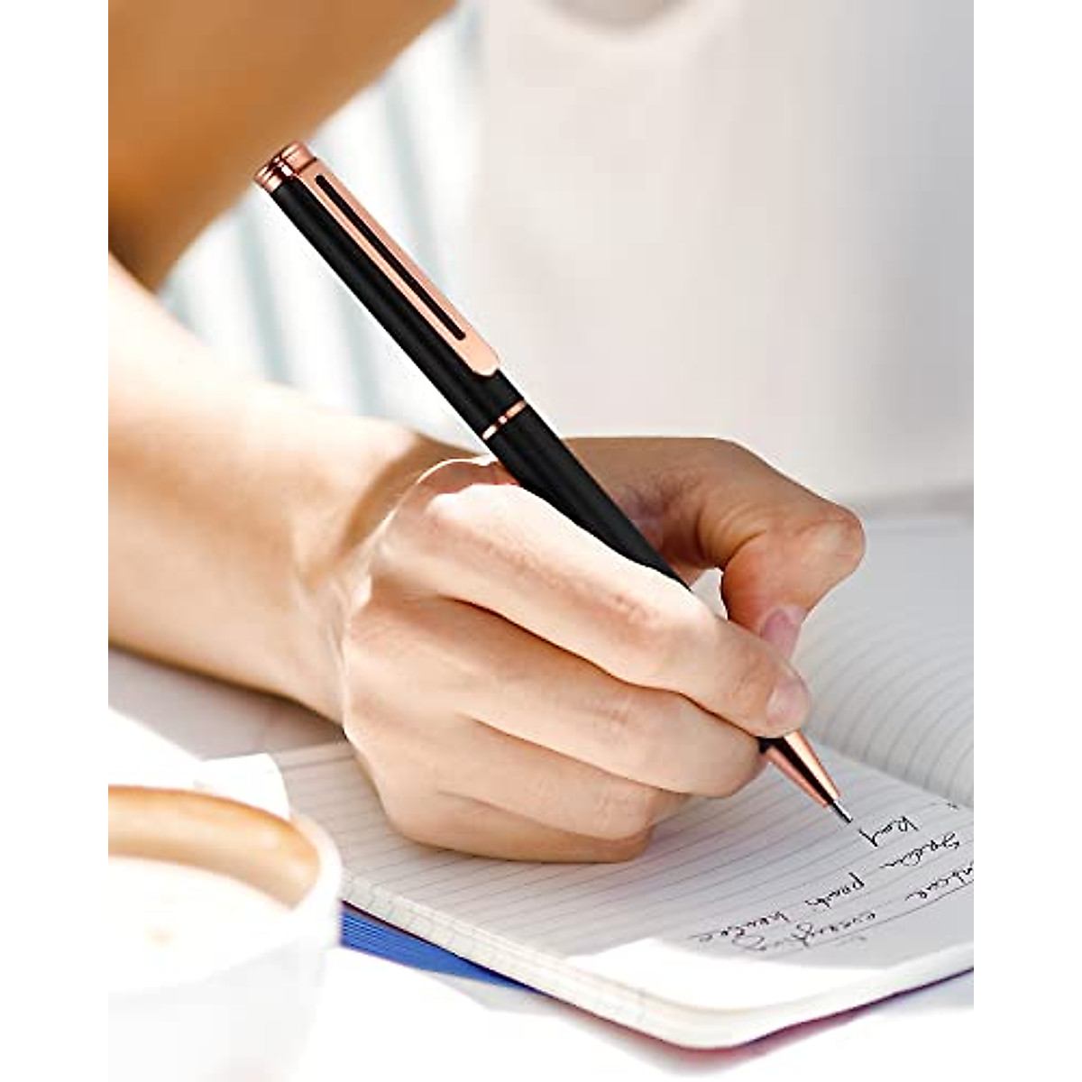 Cambond Black Pens, Ballpoint Pen Bulk Black Ink 1.0 mm Medium Point Smooth Writing Black and Rose Gold Pens for Men Women Police Uniform Office Business, 3 Pens with 6 Refills (Black)