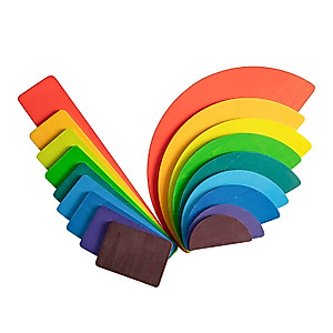 MERRYHEART Wooden Rainbow Semicircle Stacker Toys, 11Pcs Semicircle Rainbow Stacking Puzzle, Rainbow Building Blocks Board Set for Kids, Learning Creative Thinking Toys