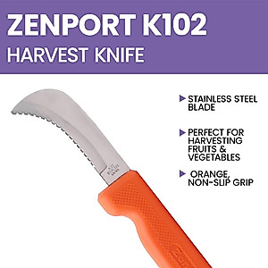 Zenport K102 Harvest Utility Knife, Landscape and Sod, 3-Inch Stainless Steel Serrated Blade