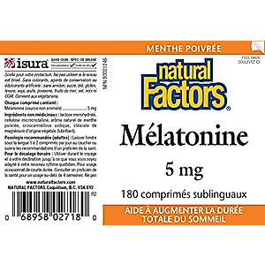 Stress-Relax Melatonin 5 mg by Natural Factors, Natural Sleep Aid, Resets the Sleep-Wake Cycle, 180 chewable tablets (180 servings), Peppermint Flavor