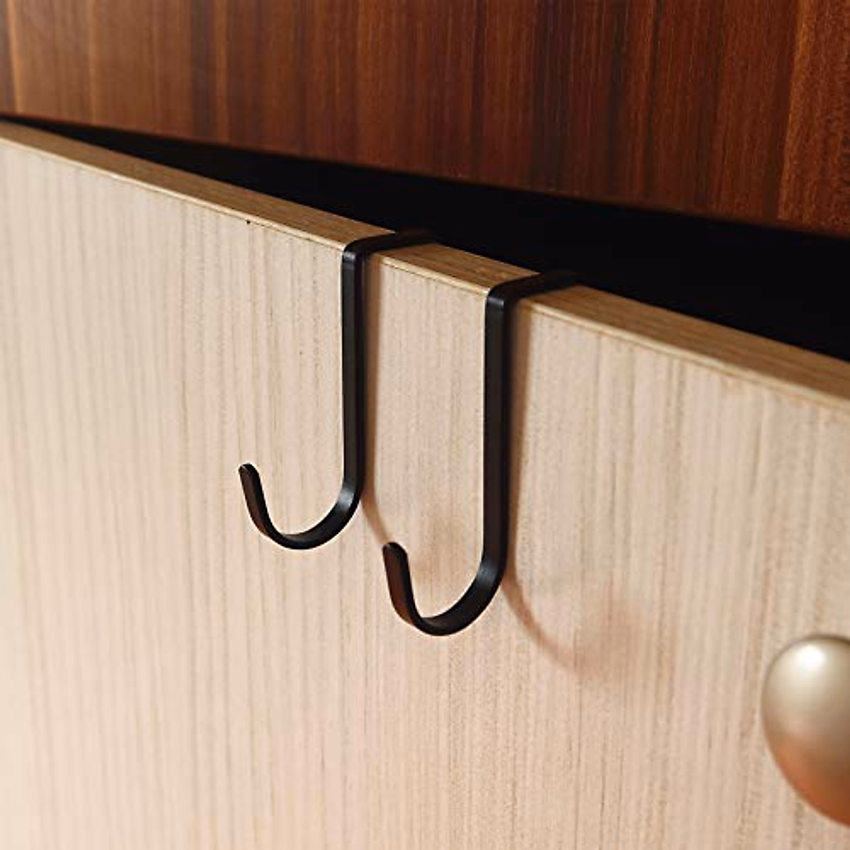Dewell Multi-Use Over Cabinet Hook, 5 Pack, Stainless Steel, Over Door Double Hook for Drawer Cabinet, Closet, Fence, Kitchen and Bathroom, Black